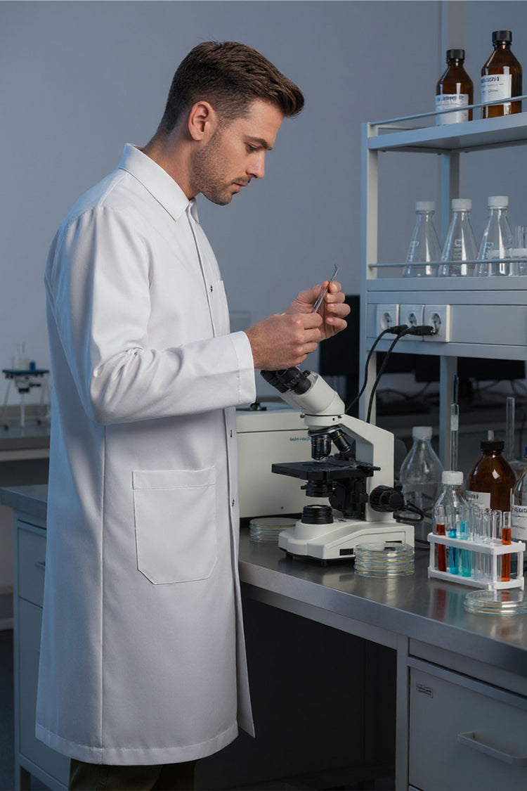 DR Uniforms Snap Closure Knee Length Long Lab Coat White - Laboratory ...