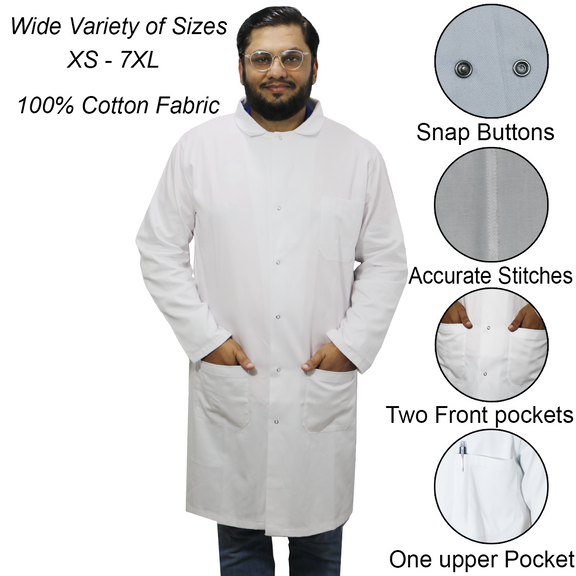 DR Uniforms Snap Closure Knee Length Long Lab Coat White - Laboratory ...