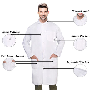 DR Uniforms Snap Closure Knee Length Long Lab Coat White - Laboratory ...